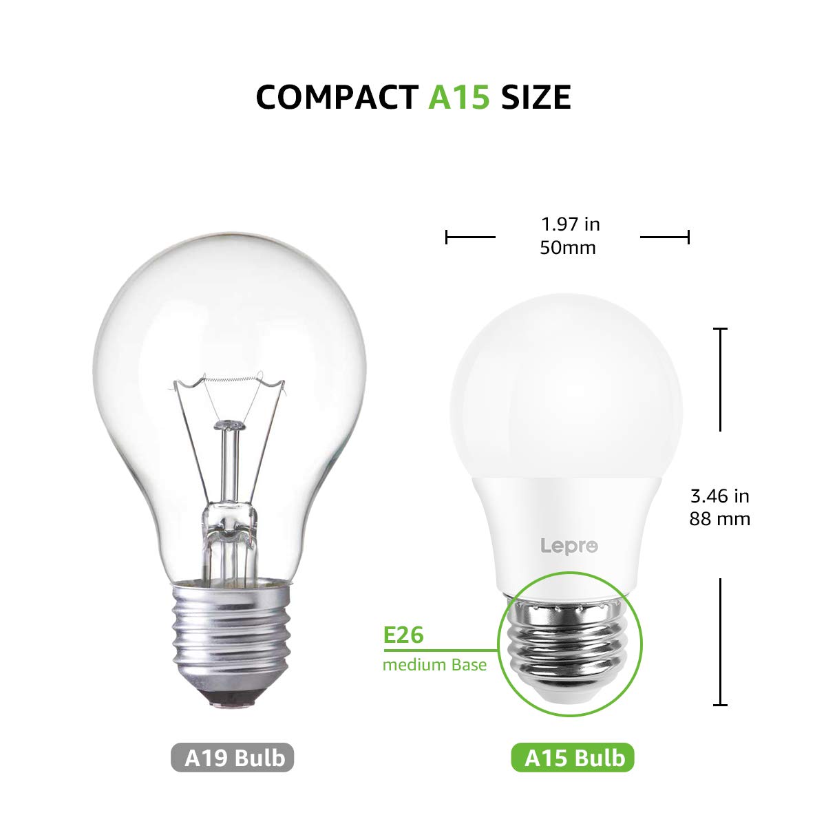 Lepro LED Refrigerator Light Bulb - 40W Equivalent Waterproof Appliance Bulb Replacement for Frigidaire, 5000K Daylight Non-Dimmable Freezer Bulbs with 450 Lumen, 120V 5W A15 E26 Medium Base, 2 Pack
