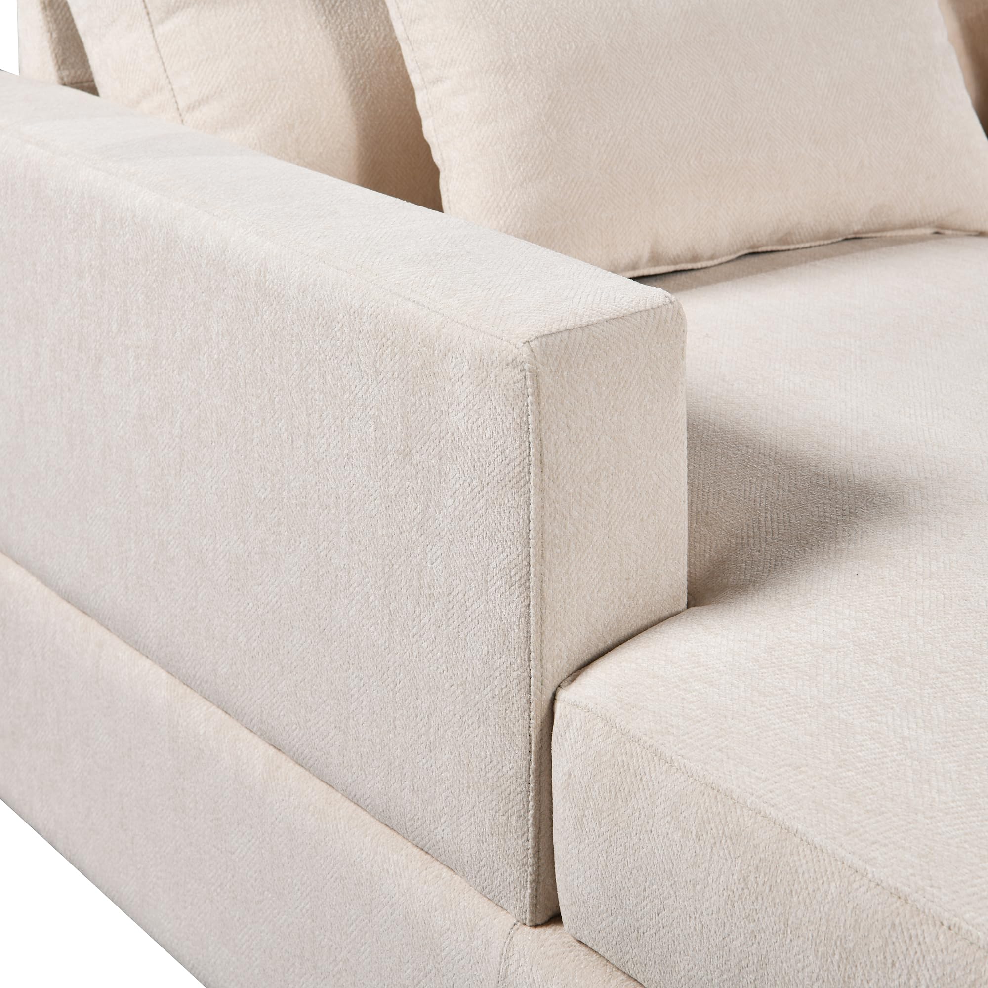 JULYFOX U Sectional Couch with 2 Storage Lounge Chaise, 128 inch Wider Sectional Sofa with 58 in Long Chaise Storage Box Underneath Thick Padded Seat Back Cushions Mid Century Modern,Beige
