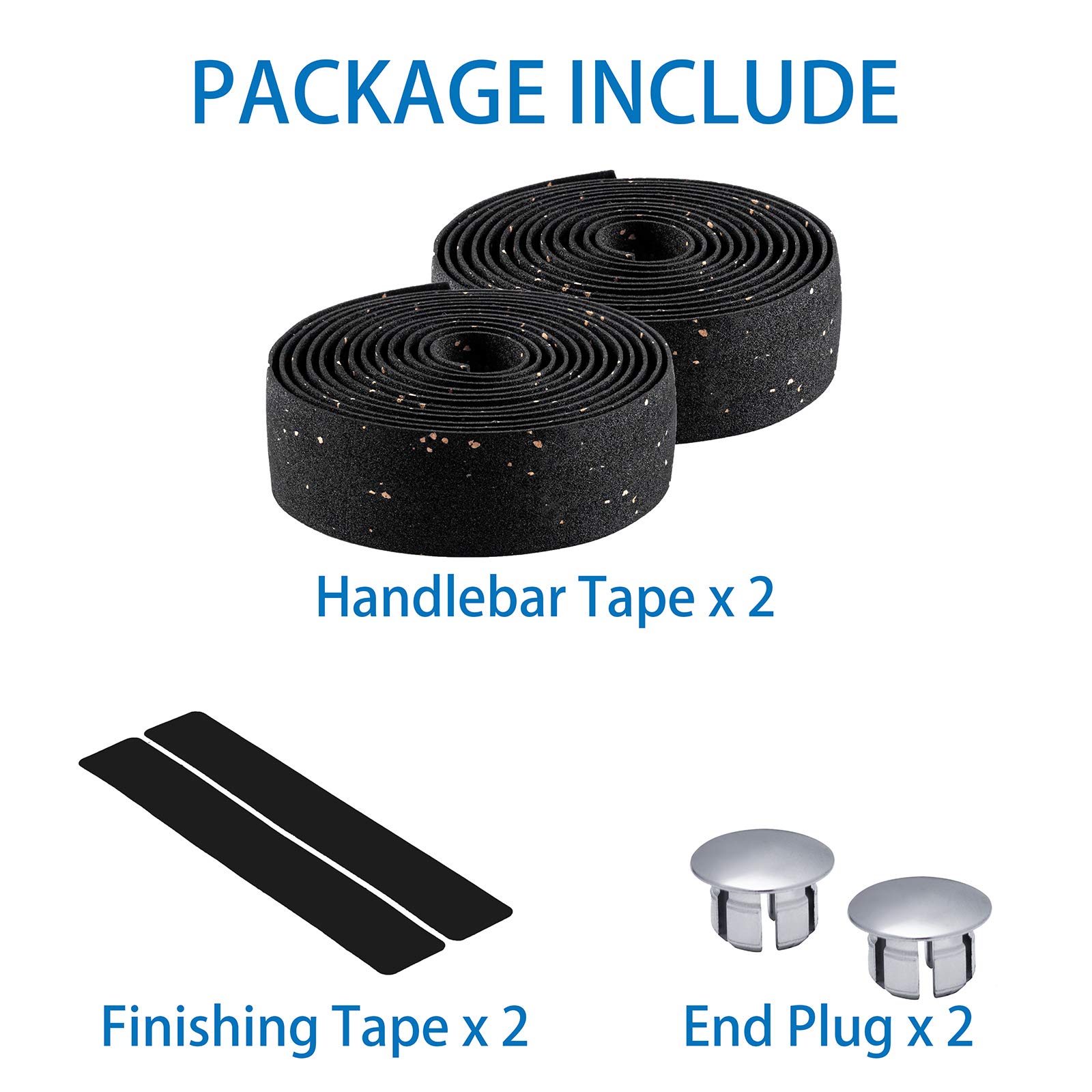 LSSH Bike Handlebar Tapes, Cork Bike Handlebar Tape, Bicycle Bar Tape, Cycling Handle Wraps, EVA Road Bike Handlebar Tape – 2 Rolls (Black)