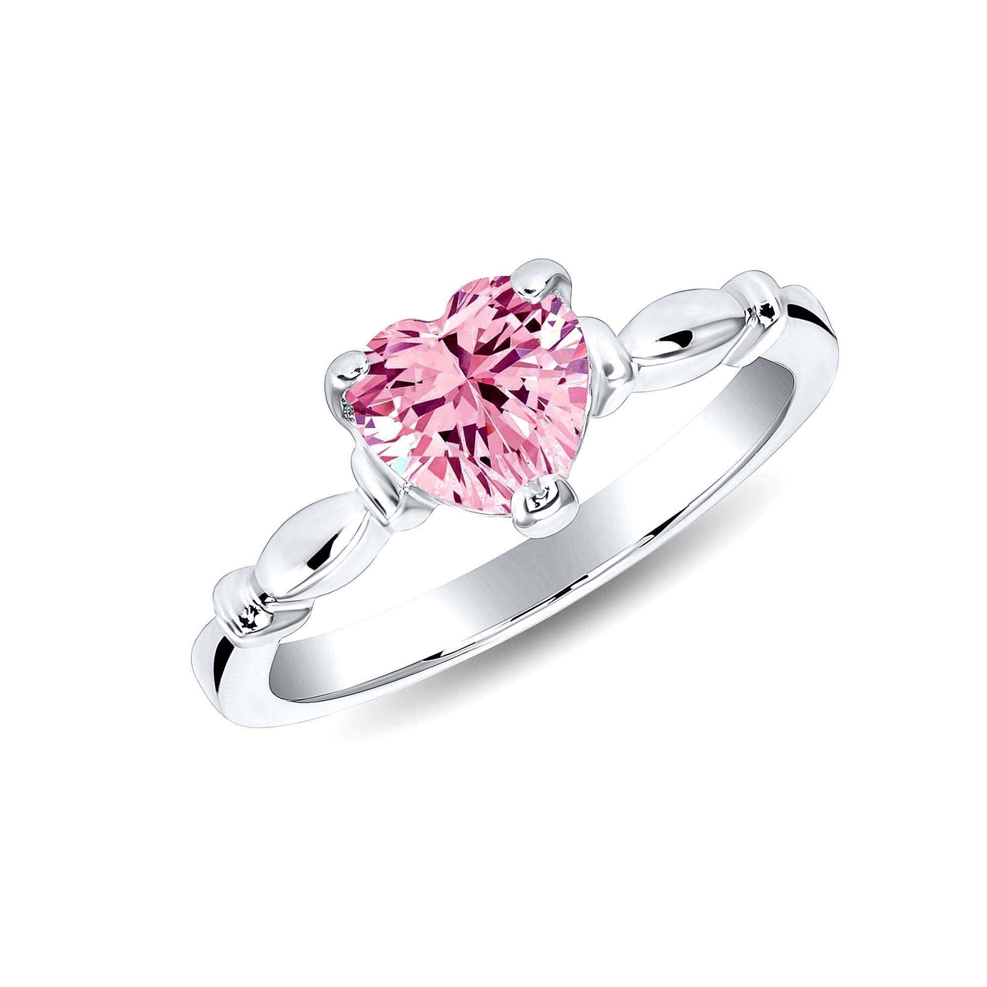 Jewelry by Debbie 925 Sterling Silver Pink Cz Heart Ring Rhodium Plated (8)