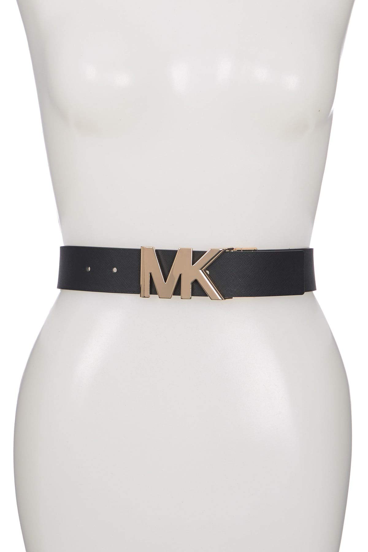 Michael Kors 38mm Leather Reversible MK Logo Plaque Buckle Belt (Brown/Black, M)
