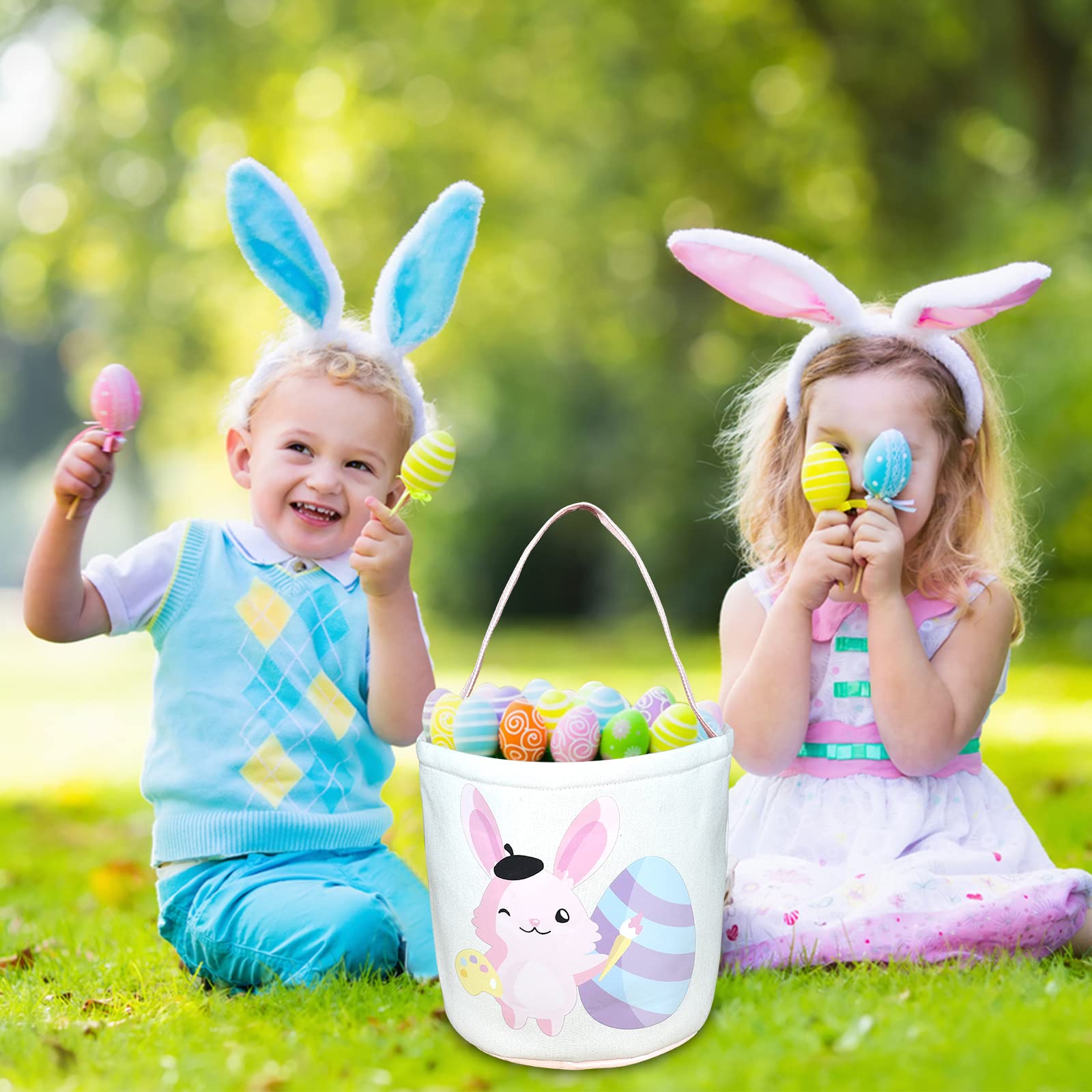 ZXSWONLY 3PACK Easter Baskets for Kids, Canvas Easter Basket Empty, Easter Bunny Basket Bulk for Boys/Girls, Perfect for Easter Eggs Hunting, Party Decoration and Carry Gifts/Candy/Eggs.