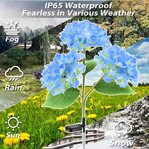 TYNLED Solar Lights Outdoor Decorative - 2 Pack Hydrangea Solar Garden Stake Lights Waterproof and Realistic LED Flowers Powered Outdoor In-Ground Lights for Garden Lawn Patio Backyard (Blue)