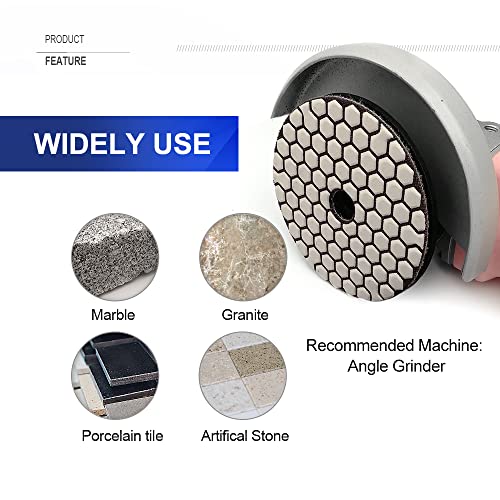 SHDIATOOL Dry Diamond polishing Pads 4 Inch Set of 8 Pieces Plus a Plastic Backer for Granite Marble Stone Quartz