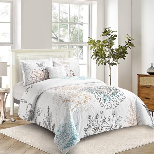 King Size Comforter Set Bed - Style Quarters 7 Pieces King Comforter Set Floral Boho Comforter Sets King Size Bed Sets Soft Comfort Bedding Sets for All Season 106x90" Bird 7pcs