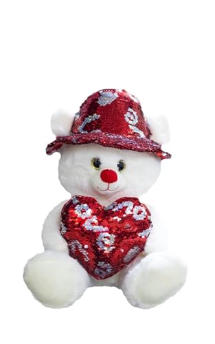 XIRONGTU Sequin Teddy Bear Stuffed Animal (15 Inches) Heart Plush Teddy Bear That Say Love,Valentine's Day Gift,Surprise Gifts for Wife, Wedding Gifts, Birthday Gifts for Women