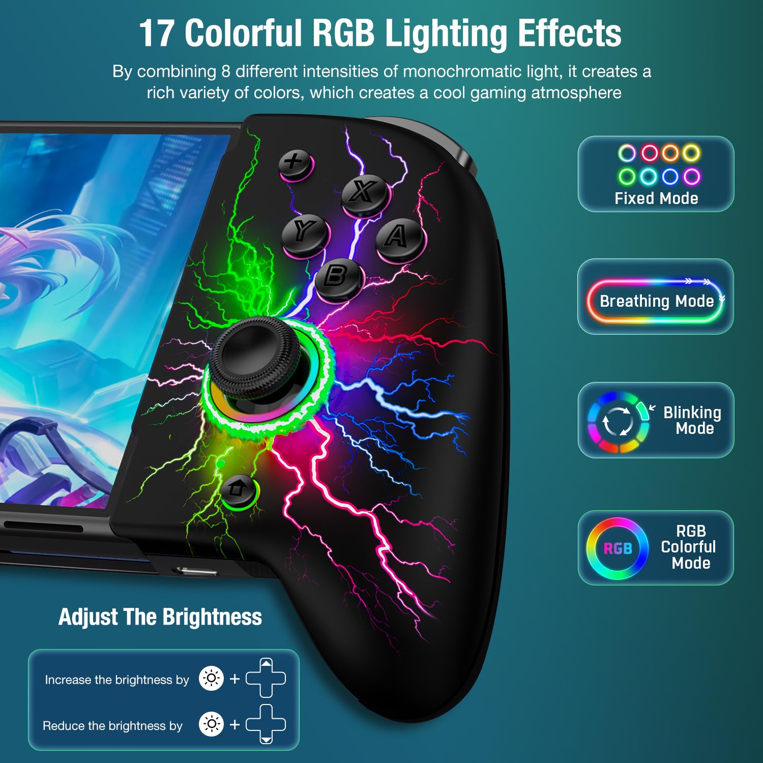 Switch Controller, Pro Switch Controller Compatible with Switch Controller/OLED/Lite, Wireless Switch Controller with RGB Light for PC/iOS/Android, Auto-Cycle Macro Programming, Wakeup, TURBO