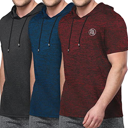Men's Dry Fit Performance Athletic Short Sleeve Shirt with Hoods Fit Sport Exercise