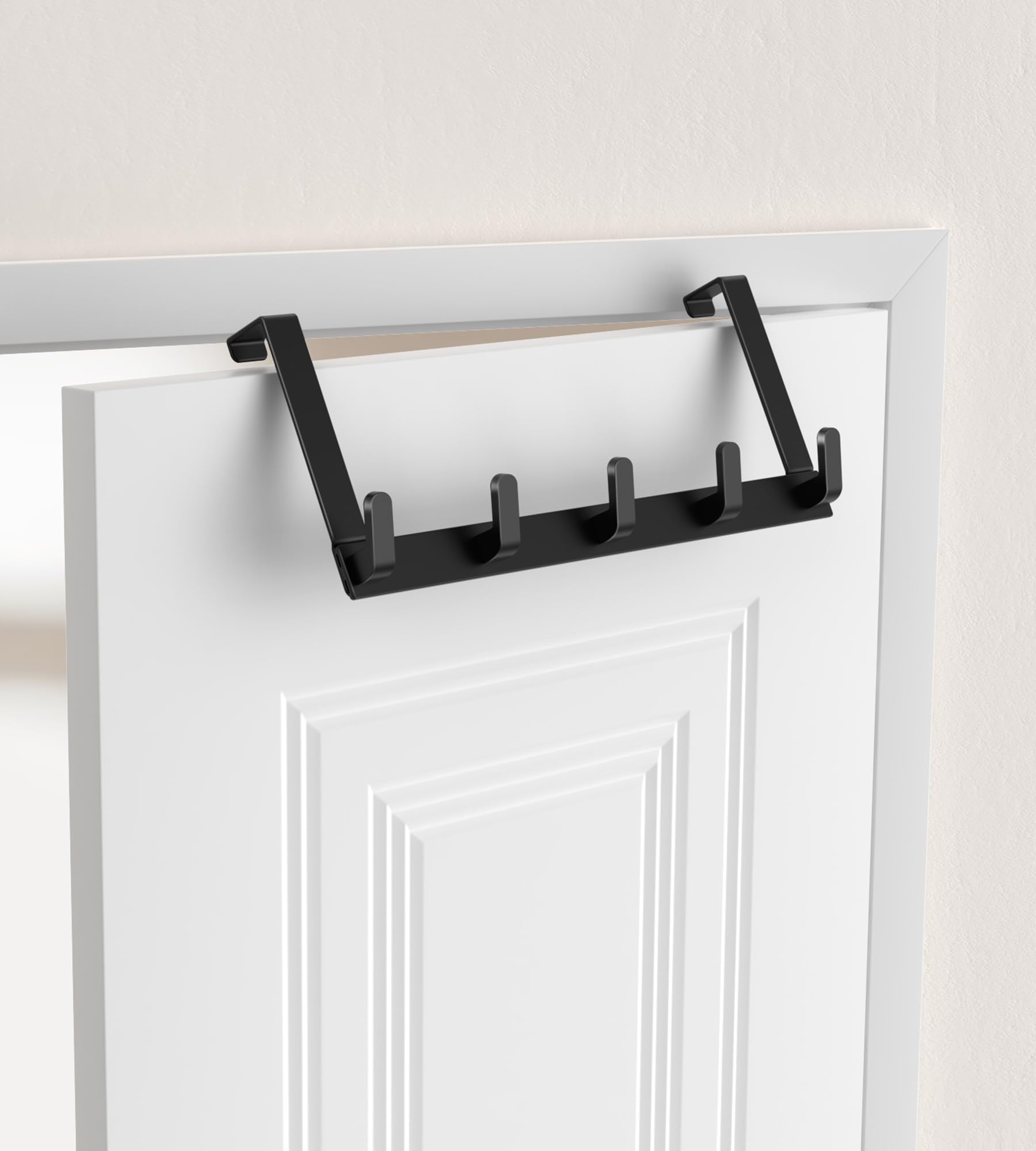 KitchLife Over The Door Hooks Hanger with Extended Arms for Easy Use by Women - Bathroom Accessories and Towel Rack Organization - 1 Pack, Matte Black