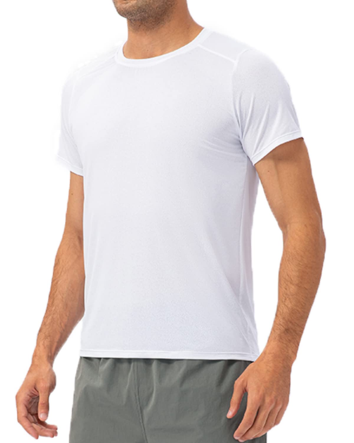 Men's Dry-Fit Short Sleeve T-Shirt Active Athletic Crew Top UPF 50+ Workout Running Fishing Top Tee Performance Shirts White