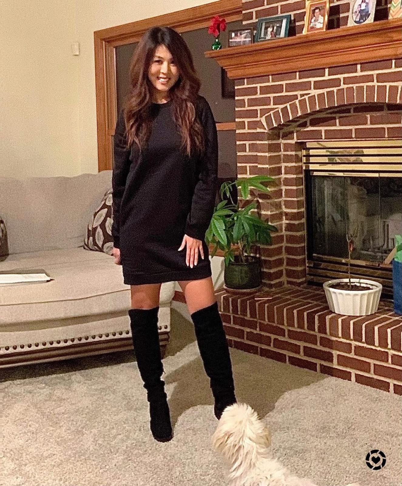 Miselon Women's Solid Sweater Dresses Fall Winter Long Pullover Tunic Dresses (Black, X-Large)