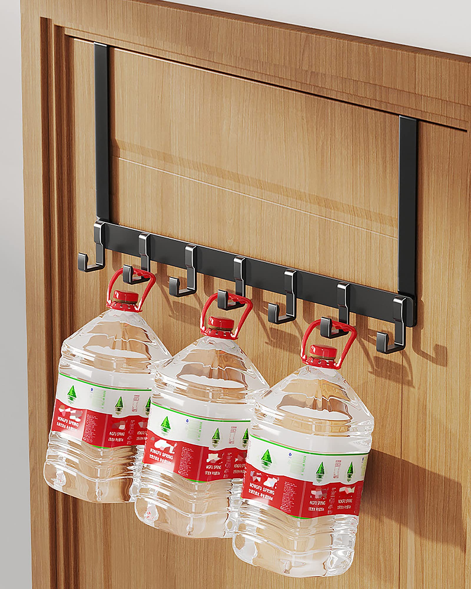KitchLife Over The Door Hooks Hanger with Extra Long Arms for Easy Use by Women - Bathroom Accessories and Towel Rack Organization - 1 Pack, Black