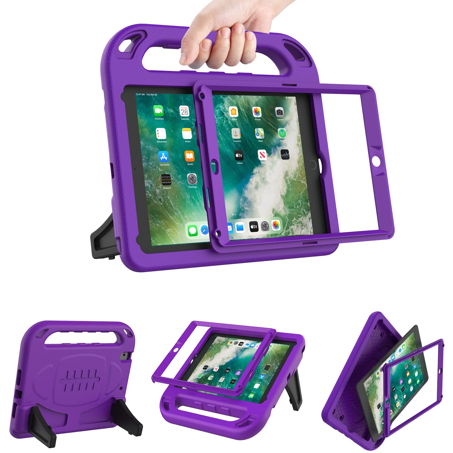 TIRIN 9.7-Inch Case, Kids Case for iPad 6th/5th Generation 2018/2017, iPad Air 1/2 & iPad Pro 9.7 Case with Built-in Screen Protector, Durable Shockproof Protective Cover with Handle Stand, Blue
