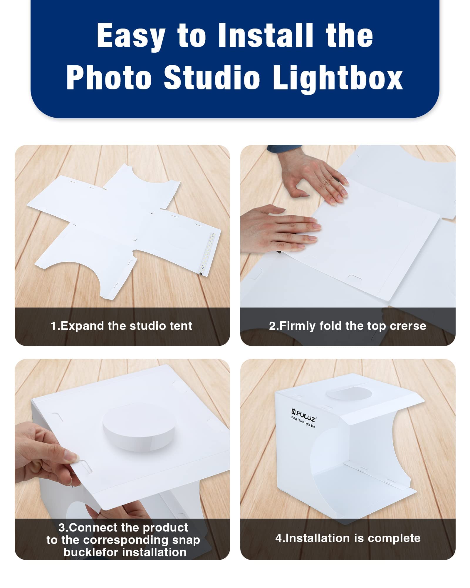 Mini Photo Studio Box, PULUZ 20cm Portable Photography Shooting Light Tent Kit, White Folding Lighting Softbox with 20 LED Lights + 6 Backdrops for Product Display