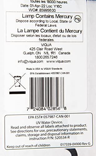 Viqua 602856 UV lamp PRO30, PRO50, J, K Water Treatment Systems