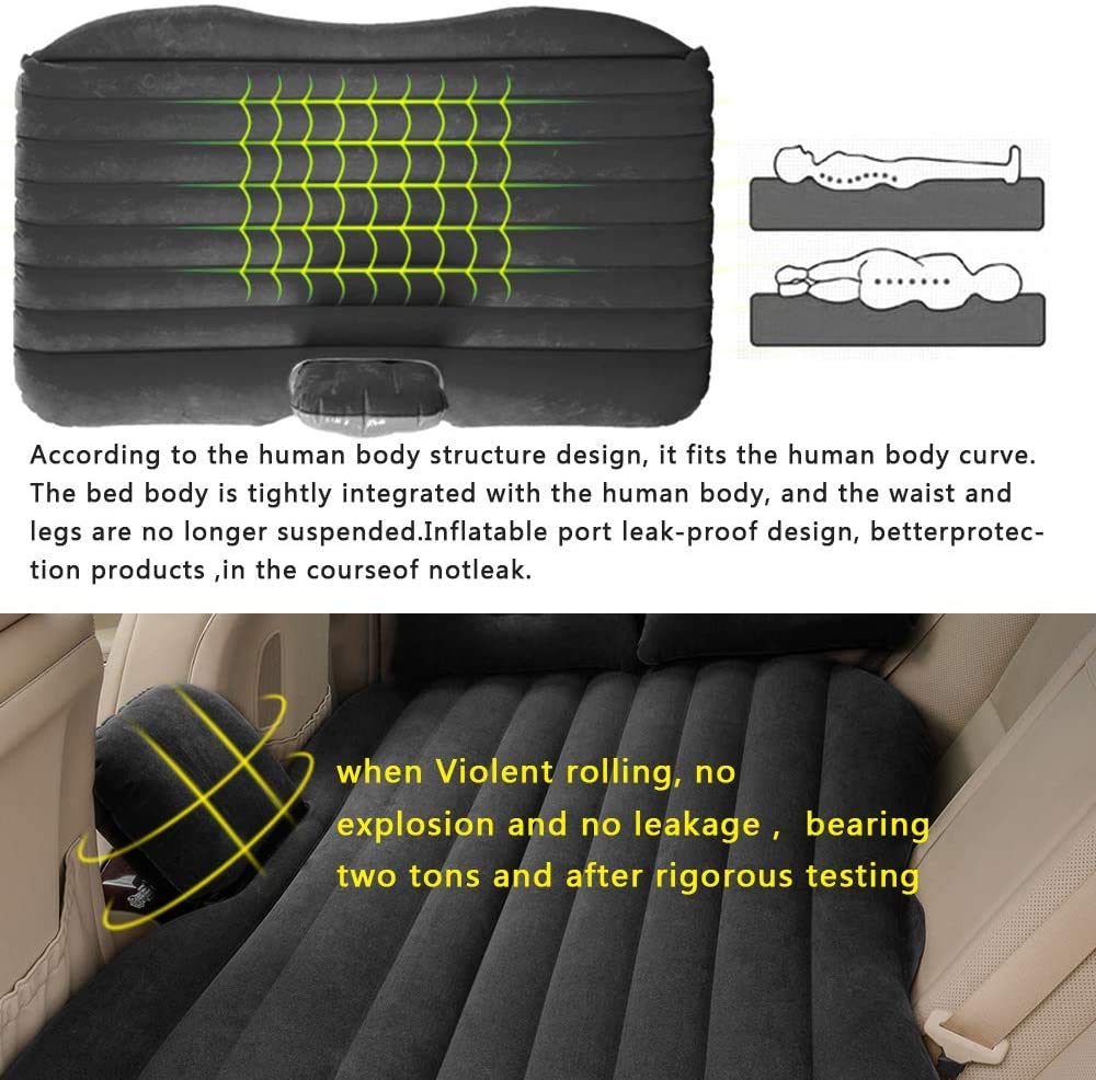 Luanoy Car Air Inflatable Bed Mattress, Portable PVC Flocking Car Travel Backseat for Vacation Camping with Two Pillows - Compatible with SUV MVP