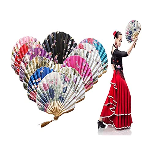 PBLCYUT Ornaments Pattern Chinese Style Hand Held Fans Silk Bamboo Folding Fans Handheld Wedding Hand Fan Portable Folding Fan (Color : H)