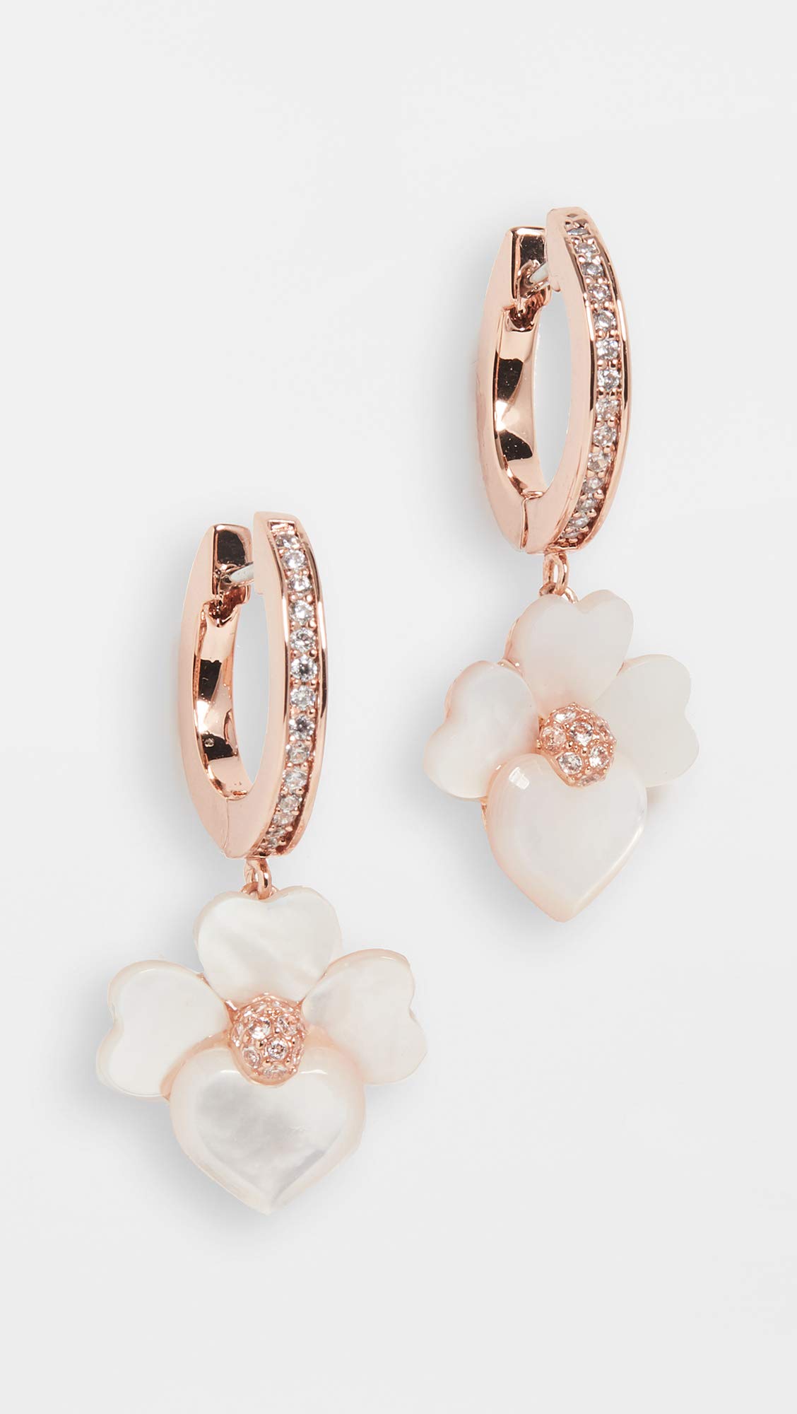 Kate Spade New York Precious Pansy Pave Drop Huggies Earrings Cream Multi/Rose Gold One Size