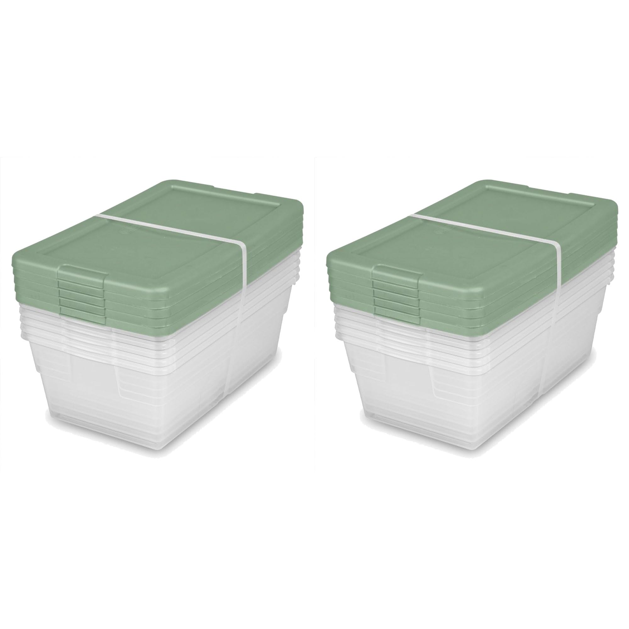 Sterilite Stackable 6 Quart Clear Home Storage Tote Box Container with Handles for Space Saving Household Organization, Crisp Green (10 Pack)