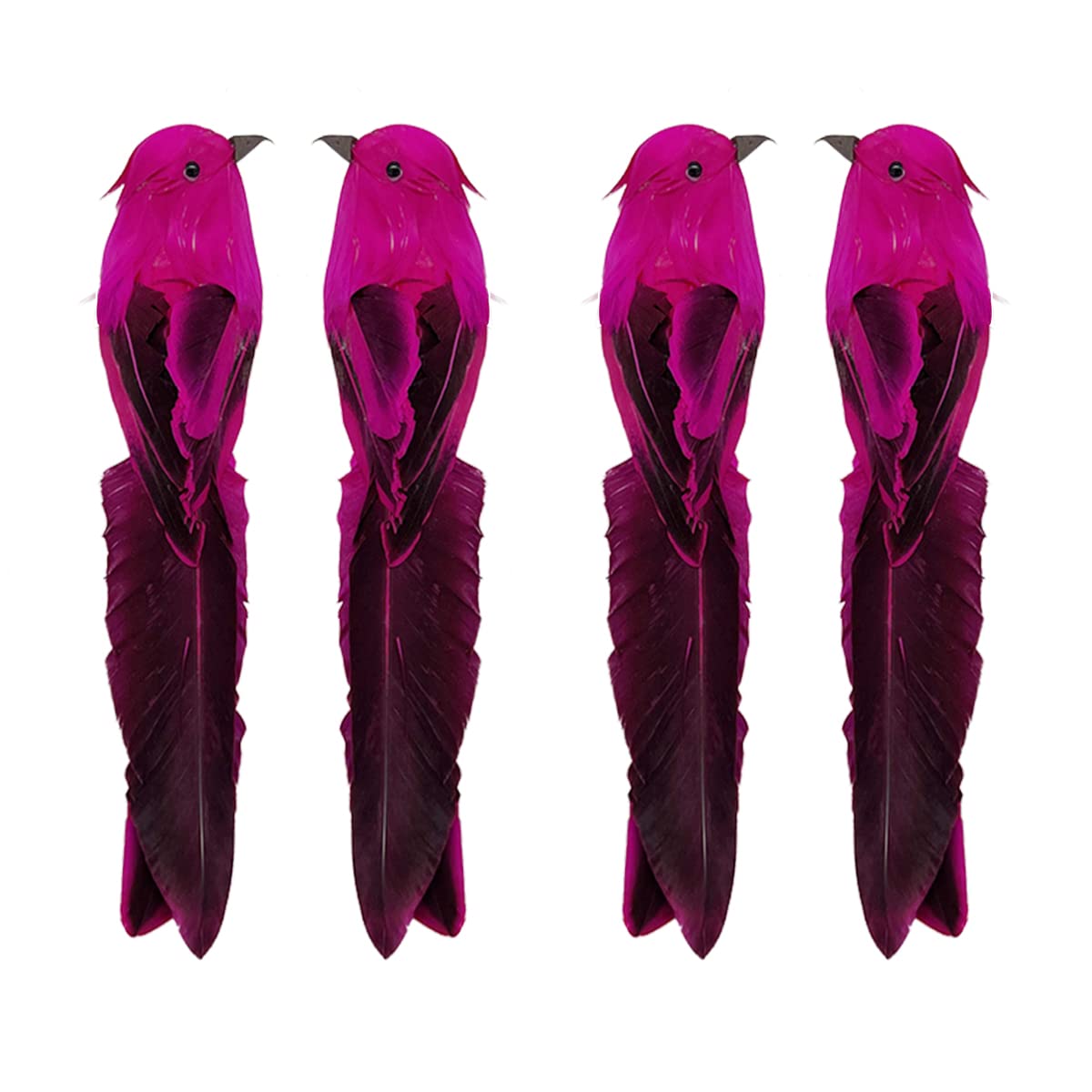 LWINGFLYER 4pcs Artificial Simulation Foam Bird Feather Sparrow with Metal Clip Ornaments DIY Craft for Wedding Decoration Home Garden Establishment Party Accessories 20cm/7.87inch (Pink)