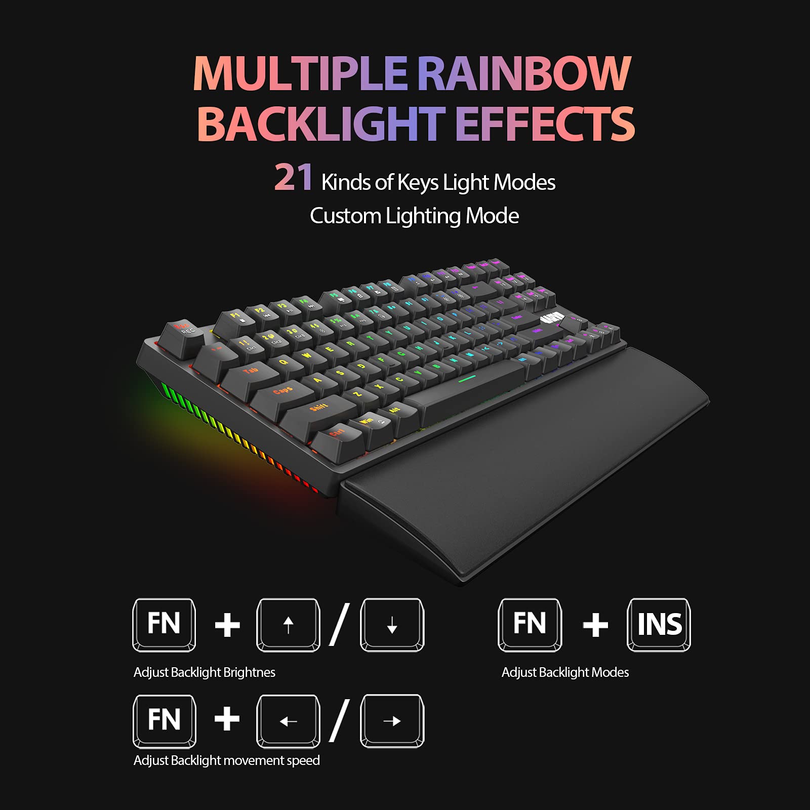 Mechanical Gaming Keyboard, MARVO Gaming Keyboard with Adjustable RGB Backlighting, PBT Keycaps, Spill-Resistant Design,Leather Wrist Rest. Gaming Keyboard for Desktop, Computer, PC