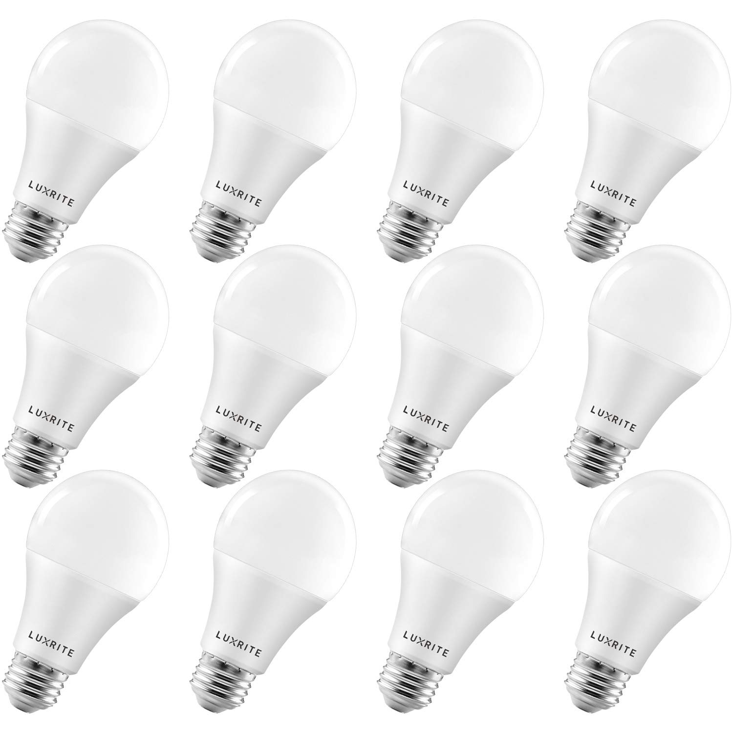 LUXRITE A19 LED Light Bulbs 100 Watt Equivalent Dimmable, 5000K Bright White, 1600 Lumens, Enclosed Fixture Rated, Standard LED Bulbs 15W, Energy Star, E26 Medium Base - Indoor and Outdoor (12 Pack)