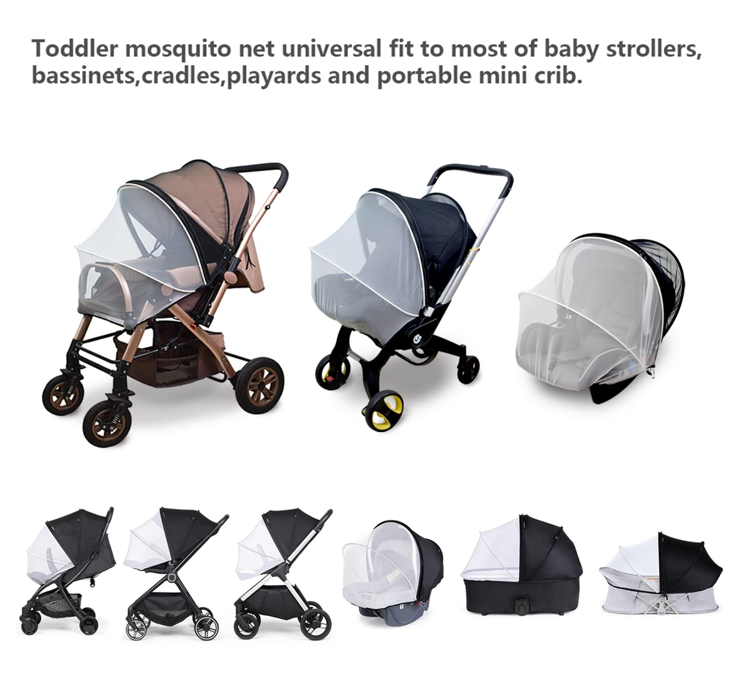 Sysmie Car Seat Mosquito Net Cover, Mosquito Net for Stroller, Sun Shade for Strollers Easy to Open and ClosDouble Zipper Design, Easy Use for Strollers, Car seat,Bassinet,Cradle (Black/White)