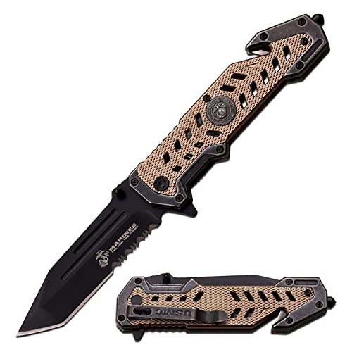 U.S. Marines by MTech USA M-A1052DT Spring Assist Folding Knife, Black Blade, Desert Tan Handle, 5-Inch Closed
