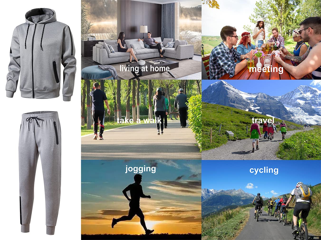 Men's Tracksuit Set 2 Piece Jogging Outfits Casual Sweatsuit,Light Grey,2XL