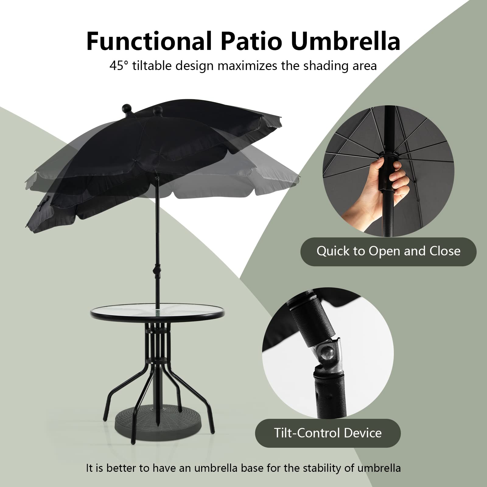Tangkula 6 Piece Folding Patio Dining Set, Outdoor Table Chair Set for 4, 31.5β Round Table & 4 Folding Chairs, Patio Tiltable Umbrella Included, Indoor Outdoor Table Chair Set for Poolside, Balcony