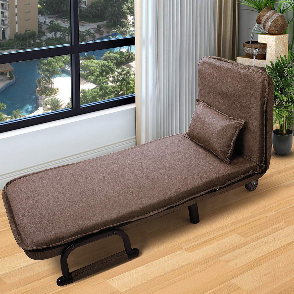 JAXPETY Sofa Bed Folding Arm Chair Convertible Sleeper Chair, Leisure Recliner Lounge Couch with Pillow and 5 Position Adjustable Backrest for Home Office