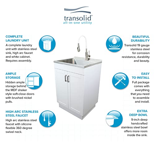 Transolid TC-2420-WC 24-in. All-in-One Laundry/Utility Sink Kit, White/Stainless Steel
