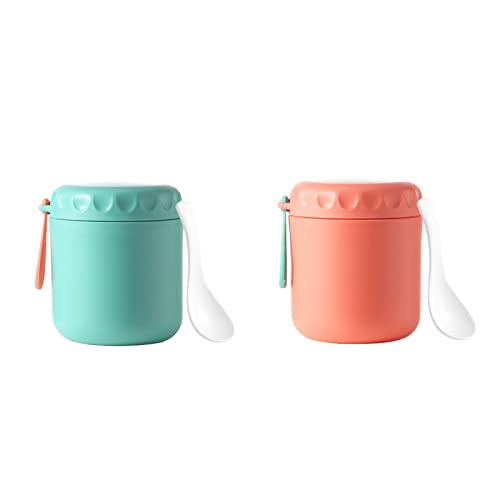 Syuanmuer 2PCS Insulated Food Soup Jar, Leak Proof Stainless Steel Soup Thermos Lunch Box with Spoon, 430ML Portable Thermos for School Work Picnic.