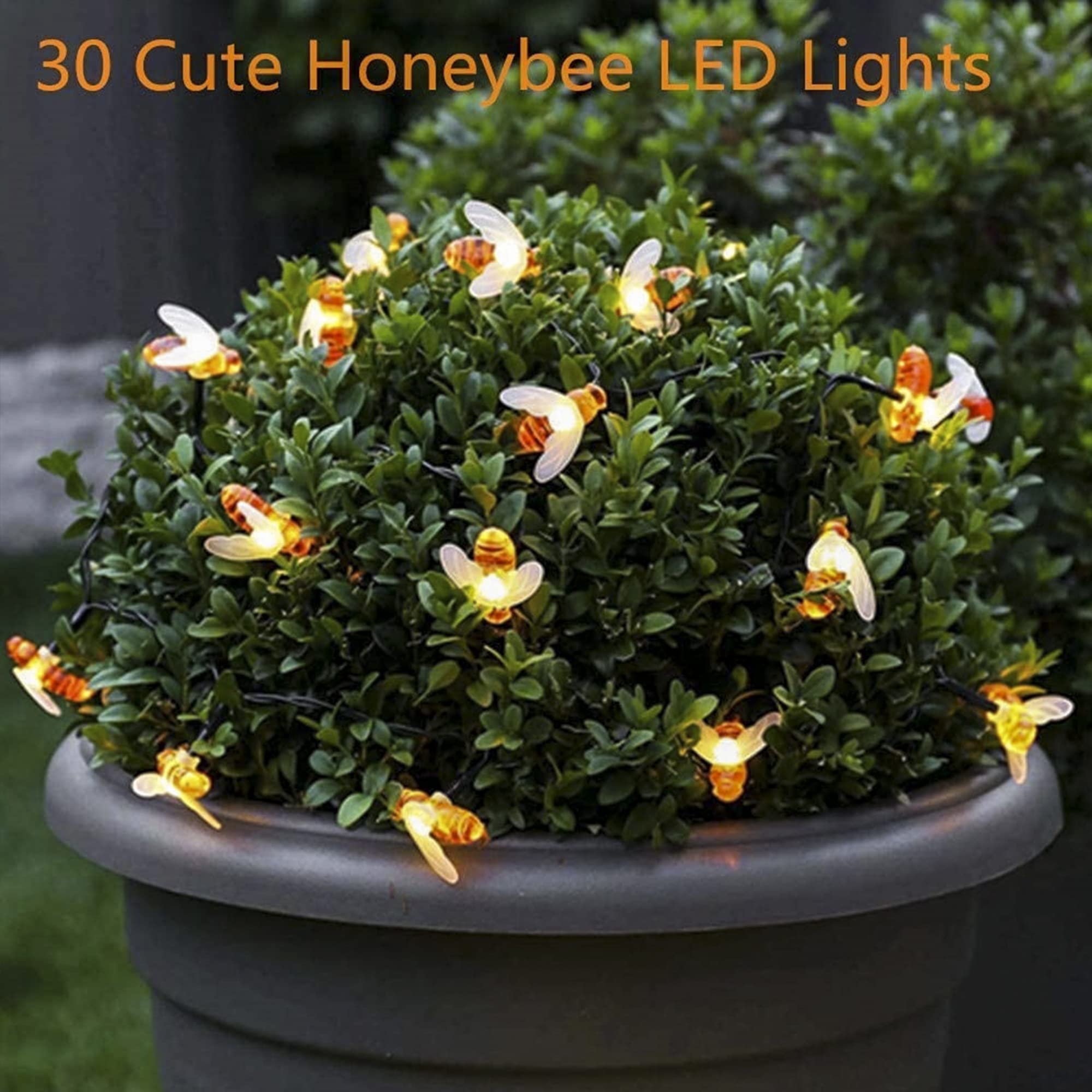 shinymolly Solar String Lights, 2 Pack 21FT 30 LED Solar Bee Fairy Lights 8 Modes Waterproof Outdoor Honeybee String Lights for Garden Patio Gate Yard Party Wedding Indoor Bedroom (Warm White)