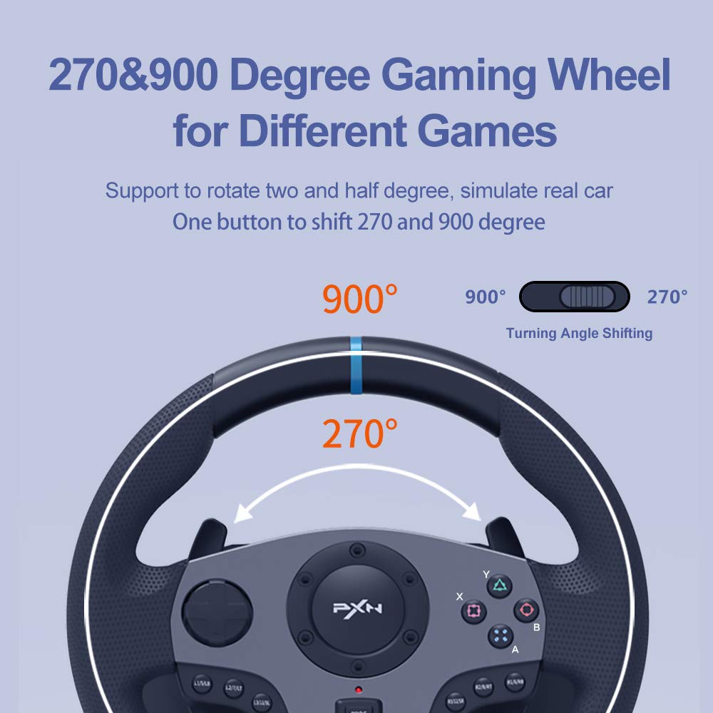 PC Steering Wheel, PXN V9 Universal Usb Car Sim 270/900 Degree Race Steering Wheel with 3-Pedals and Shifter Bundle for Xbox One,Xbox Series X/S,PS4,PS3, Nintendo Switch (Renewed)