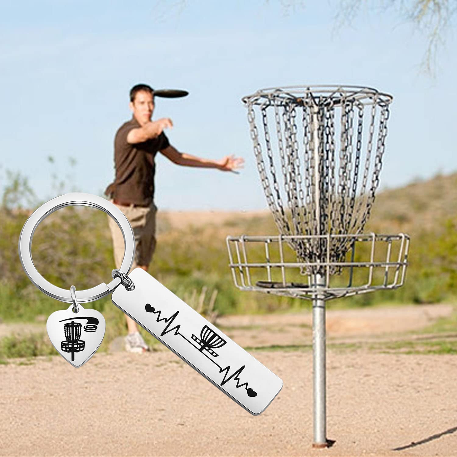 PLITI Disc Golf Keychain Frisbee Golfer Gift Disc Golf Lover Gift Disc Golf heartbeat Keyring For Disc Golf Player (disc golf heartbeat)