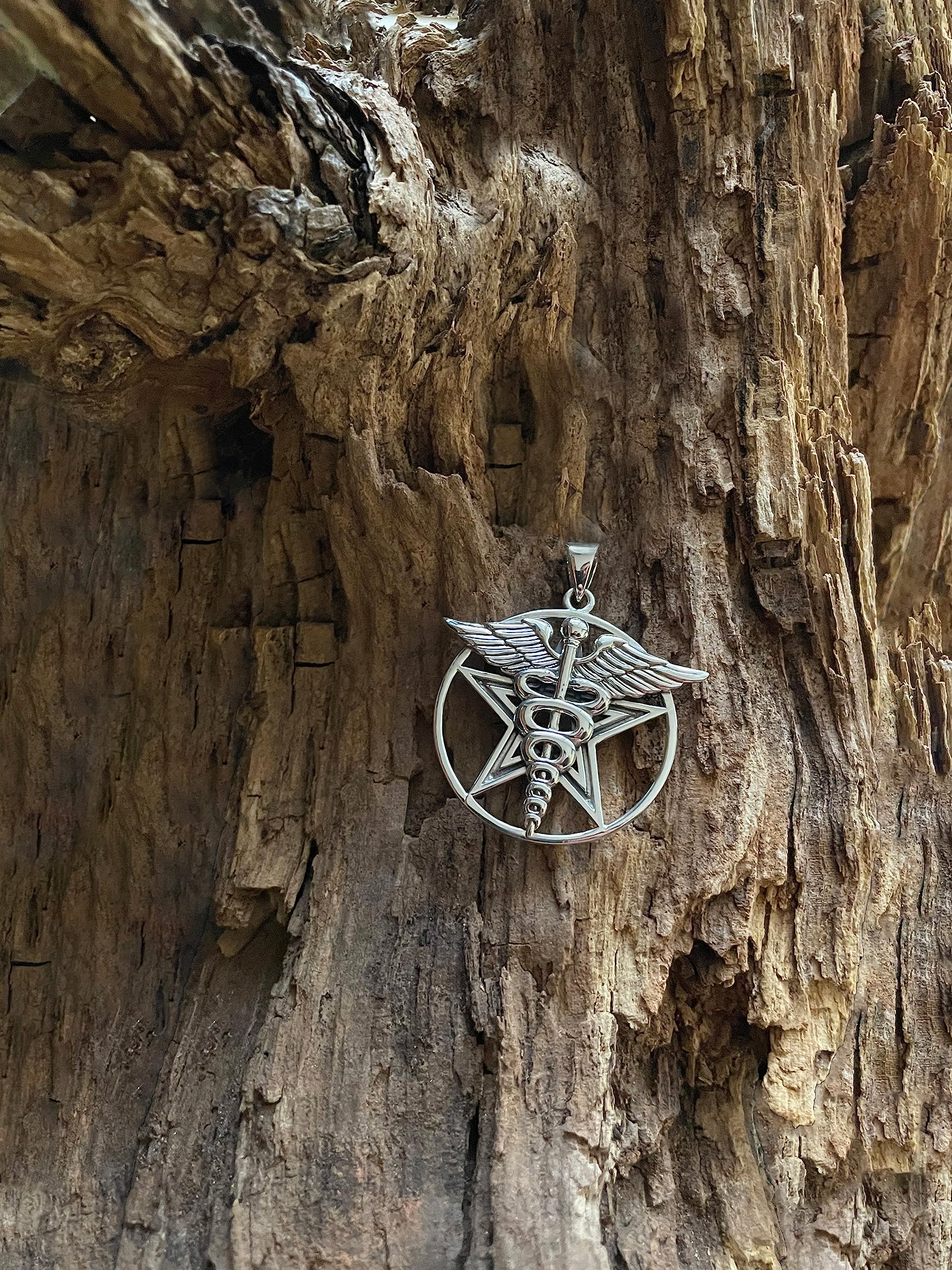 Jewelry Trends Caduceus Star Pentagram Pentacle Sterling Silver Pendant