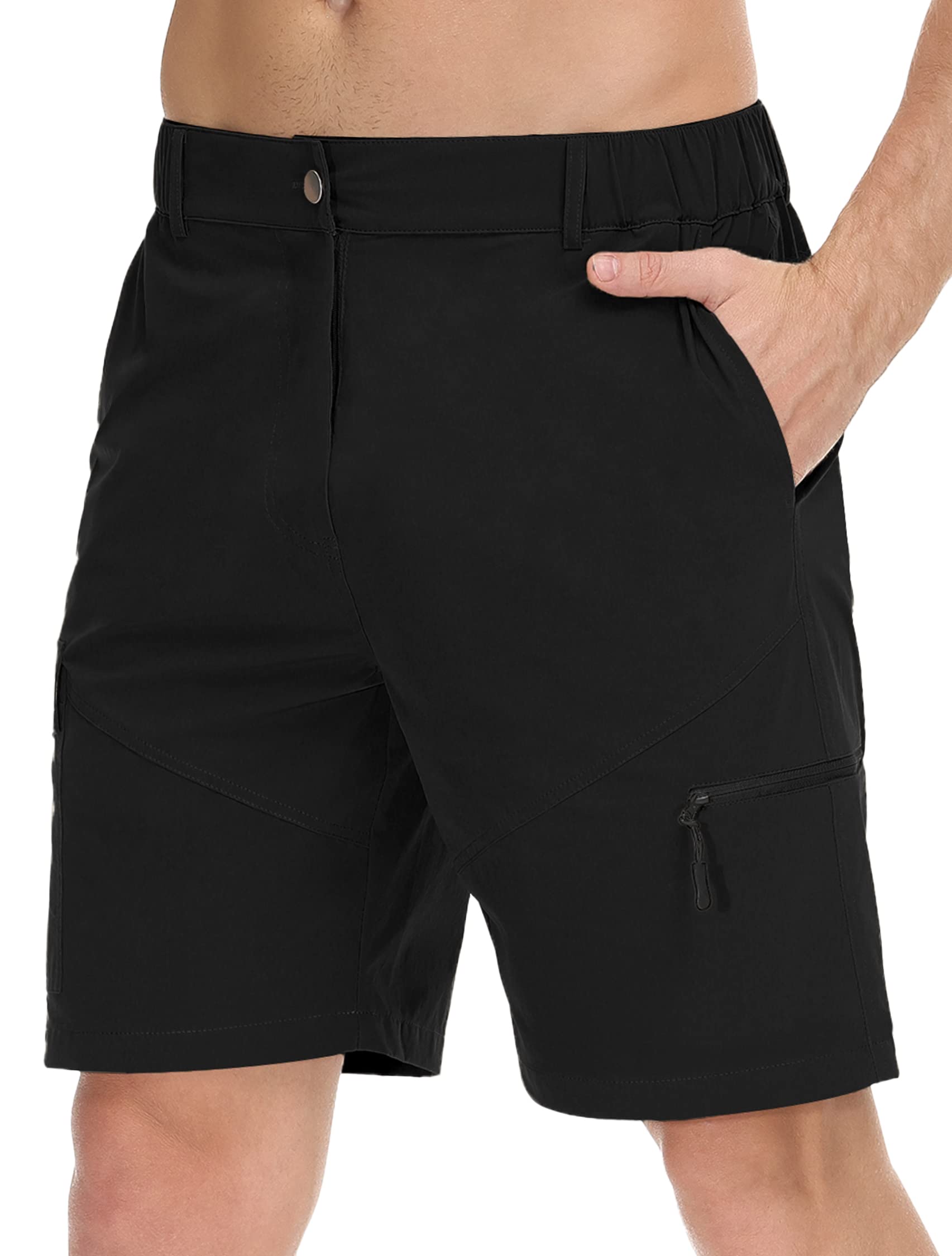 Men's Water Resistant Hiking Cargo Casual Shorts Quick Dry Lightweight with Zipper Pockets Fishing Golf Camping Black L
