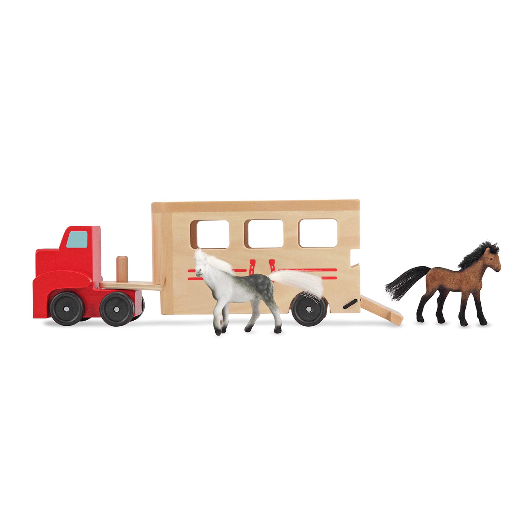 Melissa & Doug Fold & Go Barn Set: Multicolor Wooden Horse Carrier with 6 Animal Figures