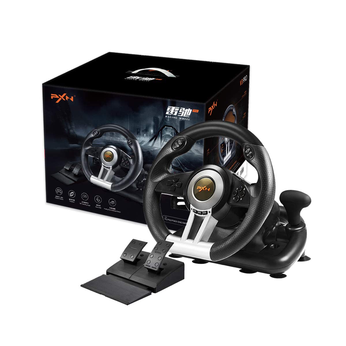 PXN V3IIBK PC Racing Wheel Game Steering Wheel, Used - Like New Driving Wheel Volante PC 180 Degree Racing with Pedal for Windows PC, PS3, PS4(black02)