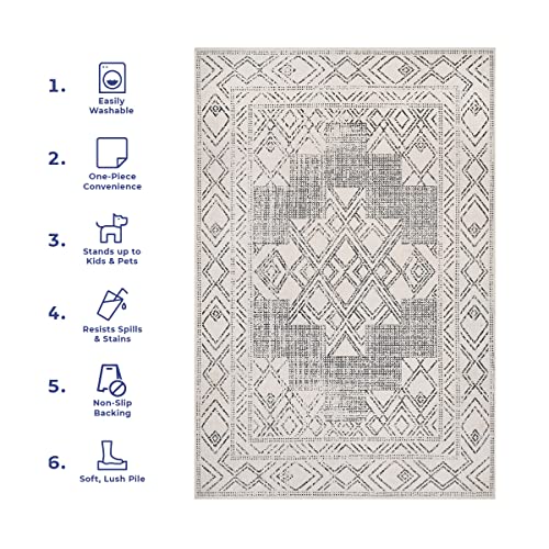 nuLOOM Mia Machine Washable Geometric Medallion Ultra Thin Area Rug, 8' x 10', Light Grey