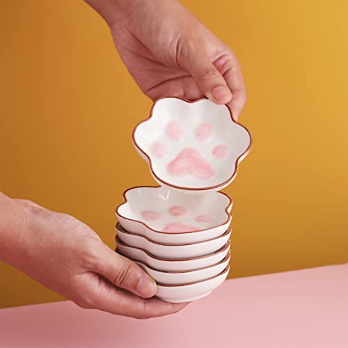 WUYIAZHI Cat Paw Shaped Soy Sauce Dishes, Cute Ceramic Dipping Sauce Cups, Mini Dipping Bowls 2 Ounces, Set of 8