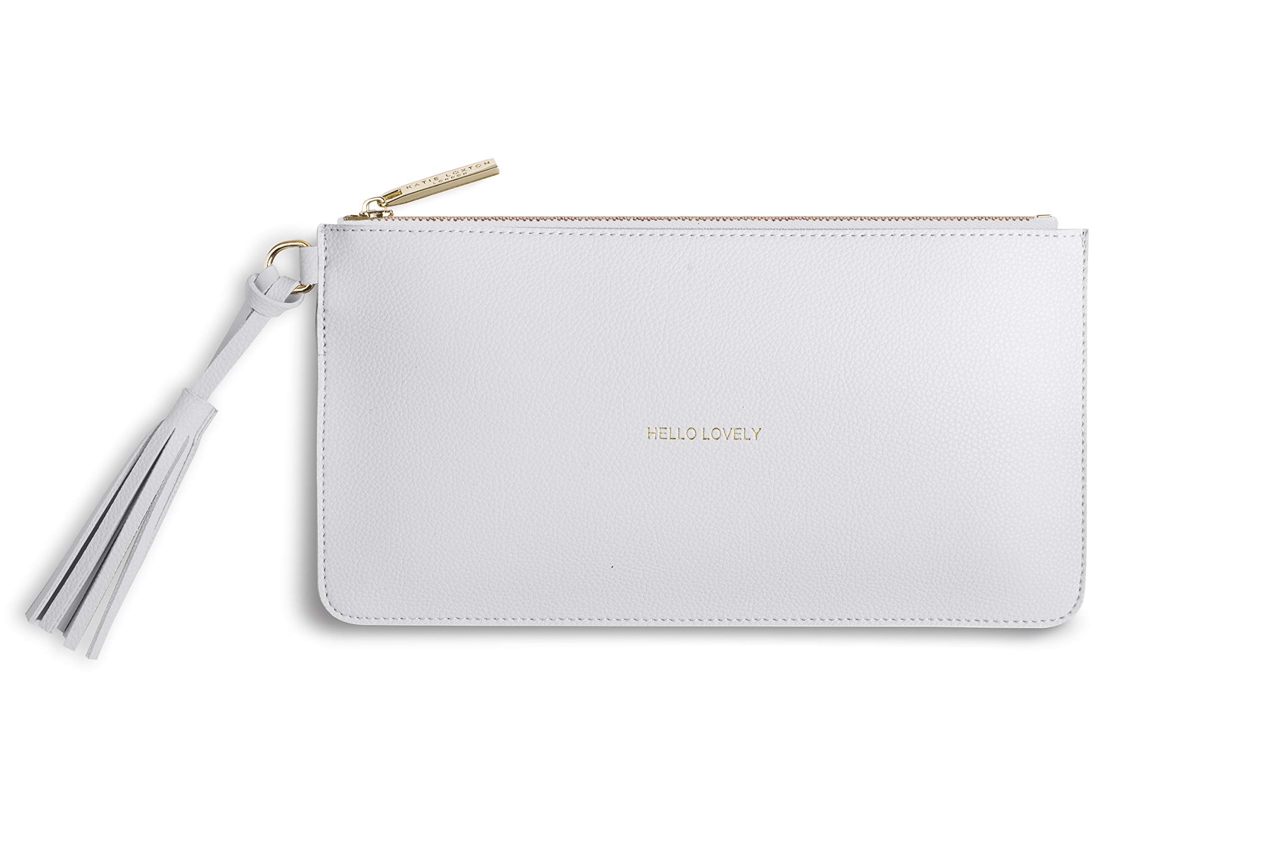 KATIE LOXTON Hello Lovely Womens Medium Vegan Leather Clutch Tassel Pouch Pale Grey
