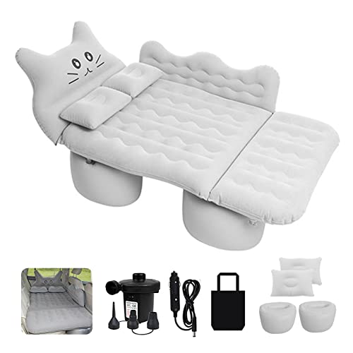 MLCTECH Car Air Mattress SUV Air Mattress Camping Inflatable Thickened Bed with Back Cushion - Two Foot Pier and Two Pillows - PVC Sleeping Bed with Electric Air Pump and Storage Bag (Grey)