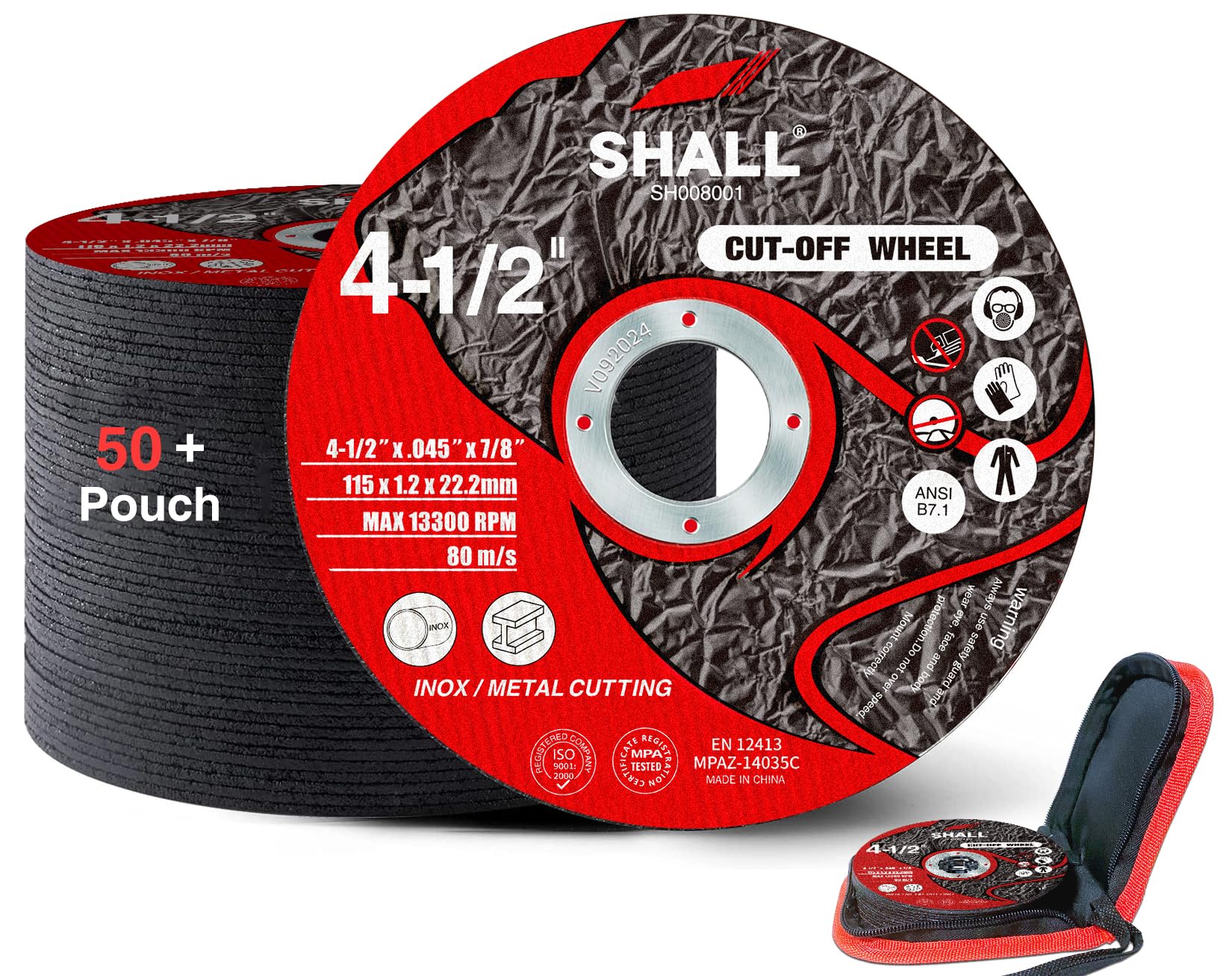 SHALL 50-Pack Cut Off Wheels 4 1/2 x 7/8 Inch, Cutting Wheel with Pouch for Angle Grinder, 4.5â Metal & Stainless Steel Fast Cutting Disc, Grinder Wheel for General Purpose Metal Cutting