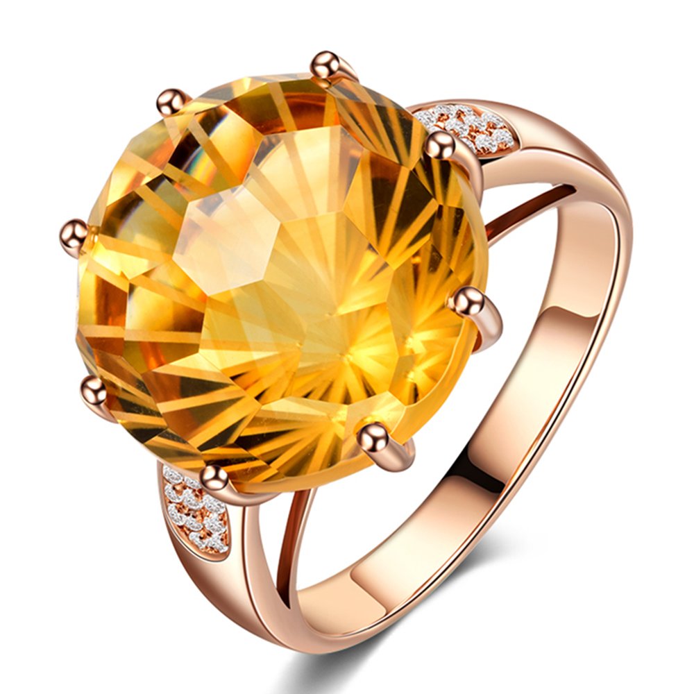 Kardy Amazing Women's Solid 14K Rose Gold Natural Citrine Gemstone Prong Diamond Wedding Engagement Ring Sets