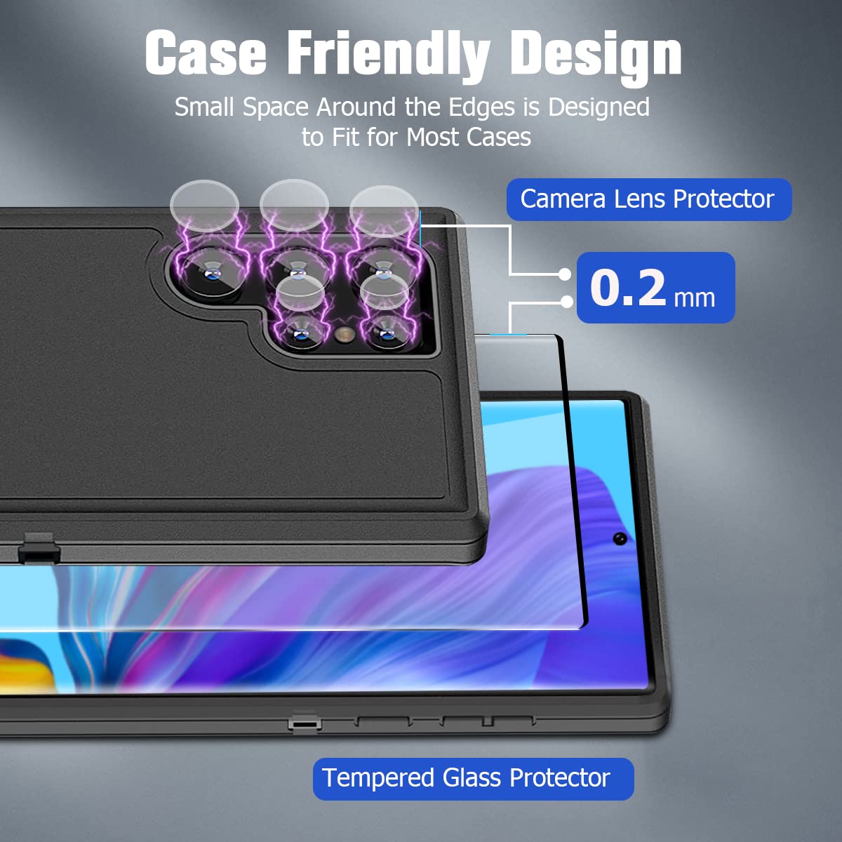 THRIKGOLD Screen Protector For Samsung Galaxy S22 Ultra Tempered Glass Full Coverage with 2 Pack Lens Protector[Case Friendly] [Bubble Free][Anti-Scratch][Touch Sensitive] S22 Ultra Screen Saver Film