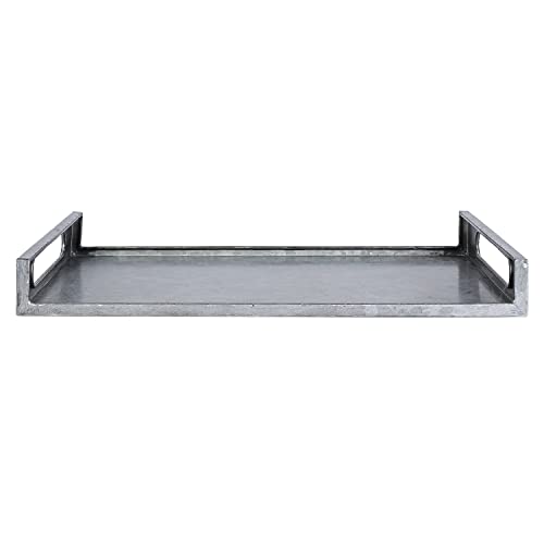MyGift Rustic Square Silver Galvanized Metal Large Serving Tray with Handles, Tray for Ottoman, Breakfast, Tea, Coffee Table