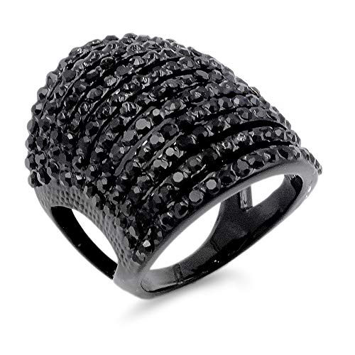 Lavencious 11 Rows Ring Fashion Crystal Cocktail Wedding Party Jewelry for women (Jet Black, 9)