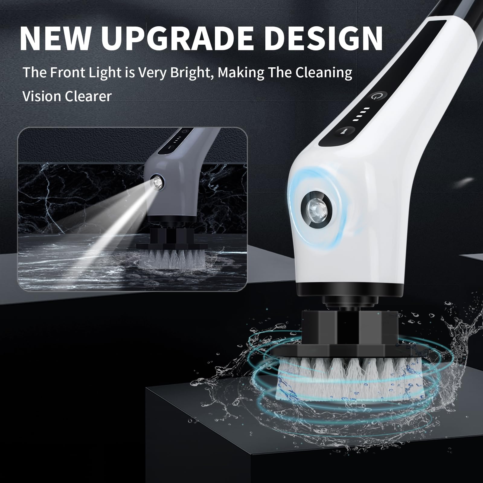 JBCE Electric Spin Scrubber, Cordless Spin Scrubber, Black and White, with 10 Replaceable Cleaner Brush, Adjustable Extension Handle for Bathtub Grout Tile Floor